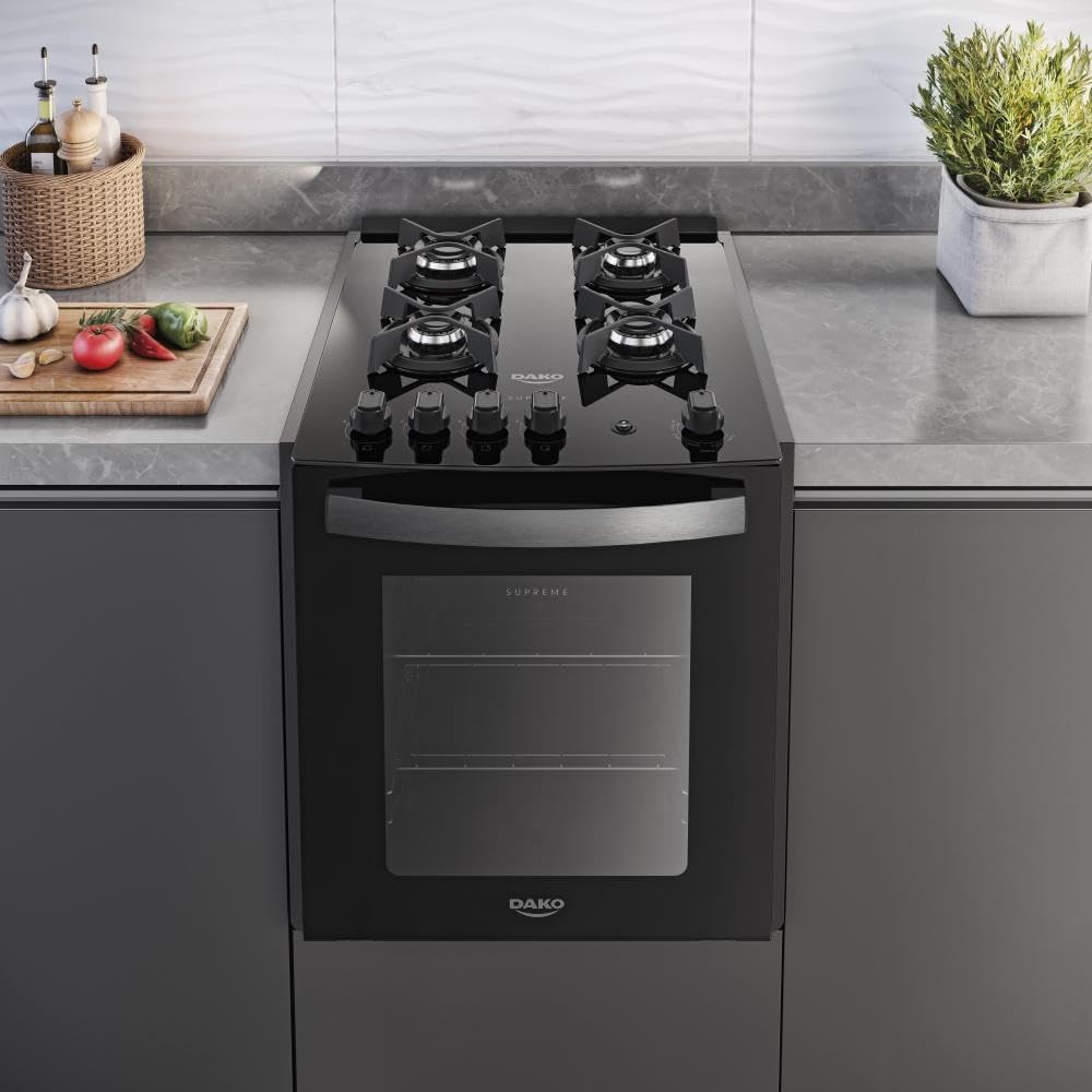 Fogão de Embutir 4 Bocas Preto com Mesa de Vidro Dako Supreme Bivolt ...