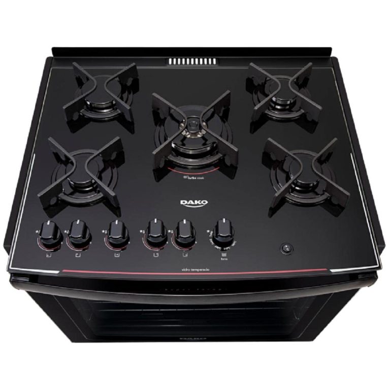 Fogão Embutir Dako Glass 5 bocas Preto com mesa de vidro com Acendimento Automático Bivolt tem aqui